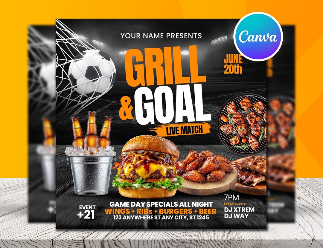 Sports Bar Flyer Canva Template, Game Day BBQ Flyer, Football Watch ...