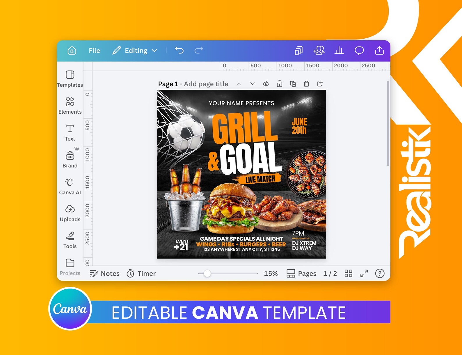 Sports Bar Flyer Canva Template, Game Day BBQ Flyer, Football Watch ...