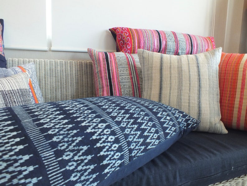 Blue Pillow Batik Textile Decorative Cushion Sofa Scatter | Etsy