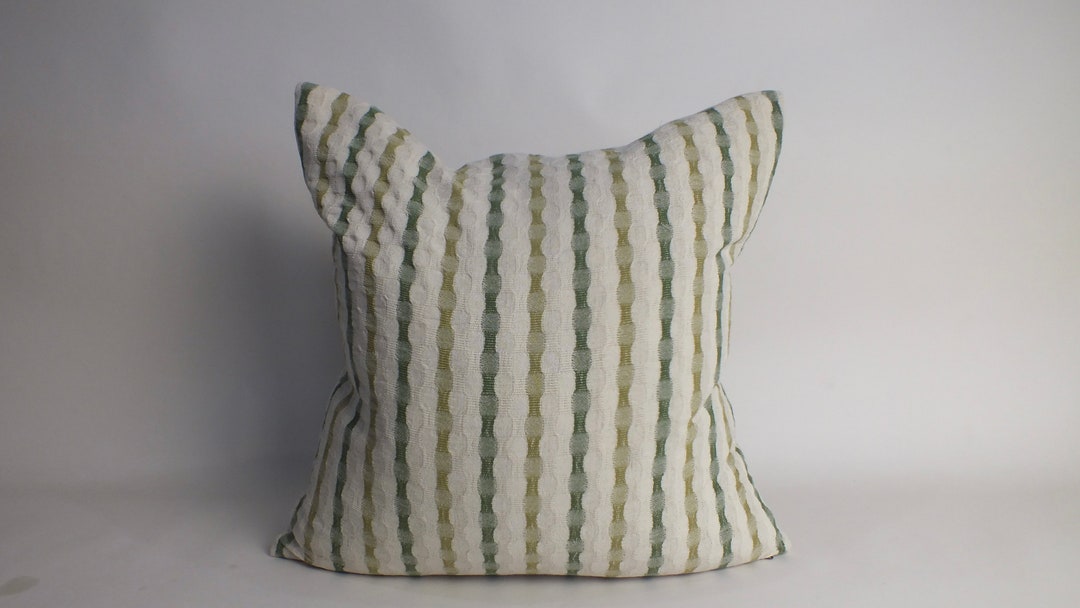 Striped Hmong Lumbar Pillow Cover: Cream & Green Sashiko Cotton - Etsy