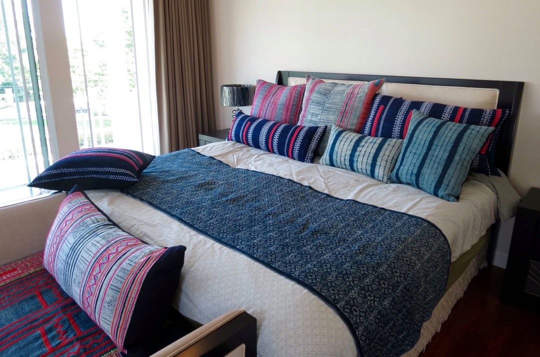 Blankets Bed Throws Blue Batik Hmong Vintage Style Handprinted Fabric ...