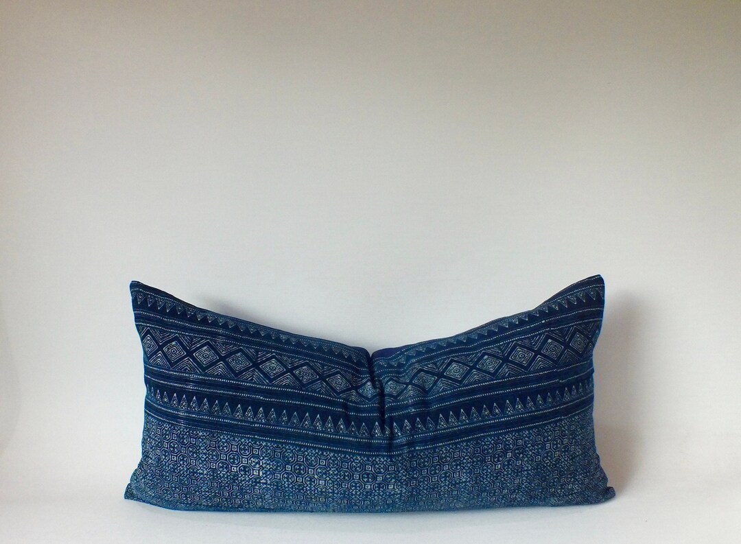 Blue Pillow Batik Textile Decorative Sofa Cushion Lumbar Couch Bed ...