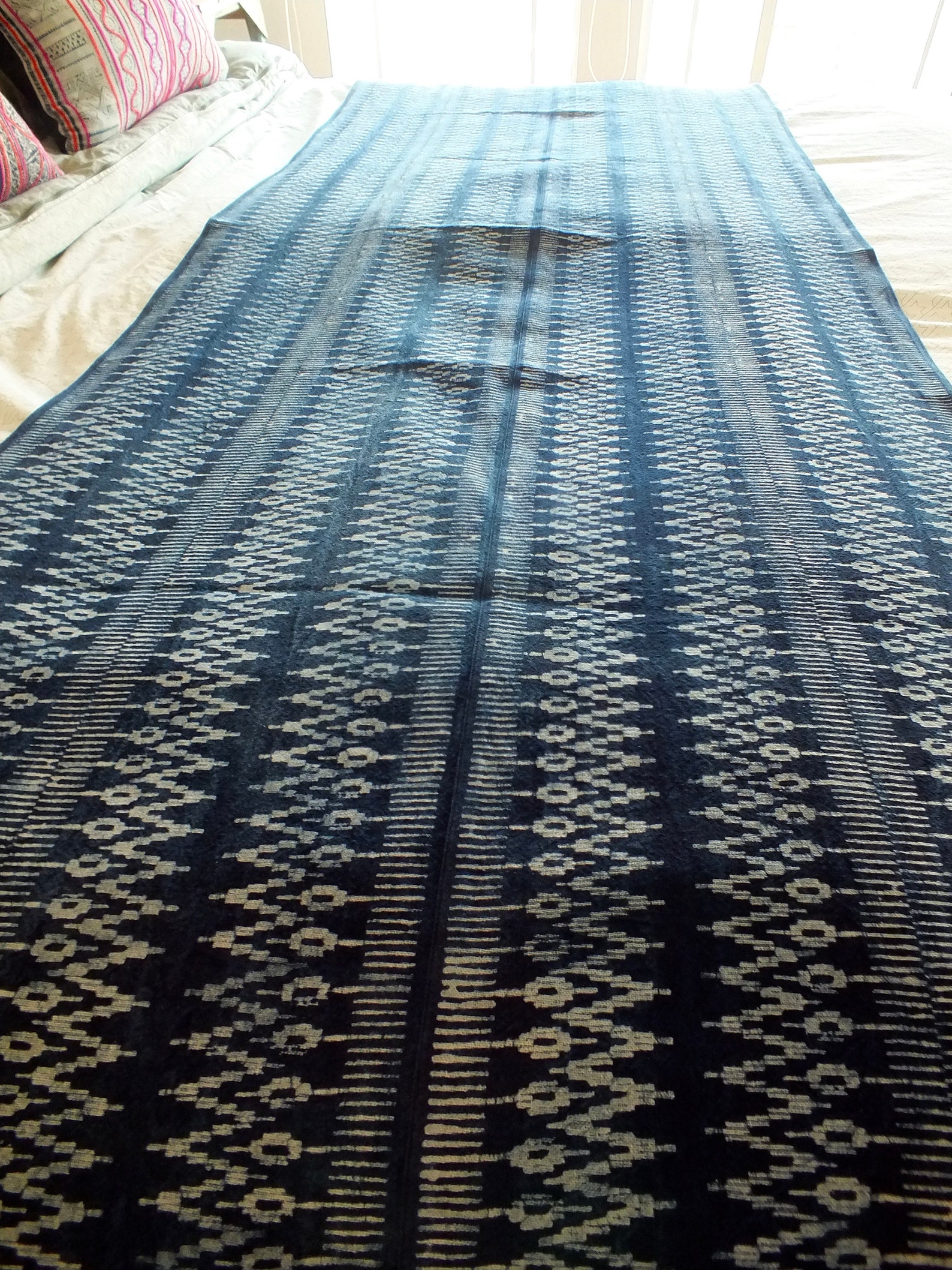 Blankets and Throws Blue Batik Hmong Vintage Style Handprinted Fabric ...