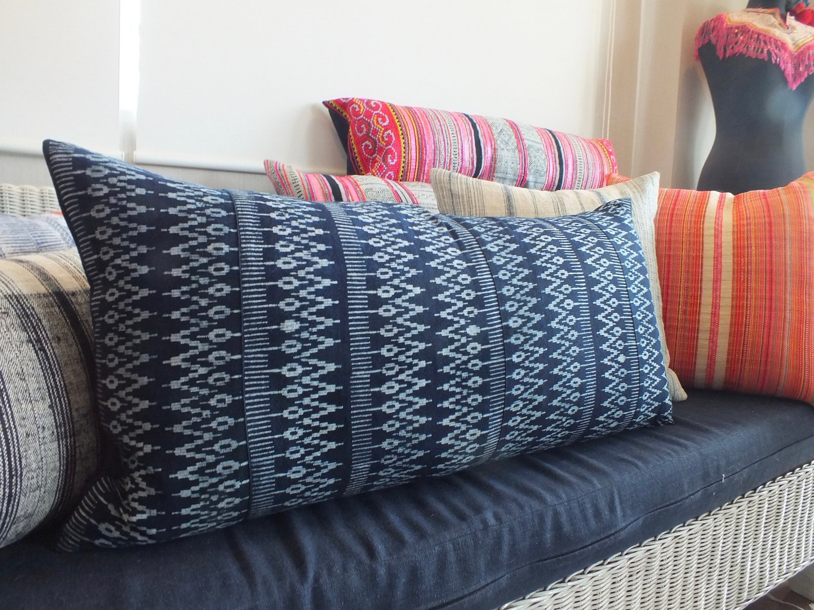 Blue Pillow Batik Textile Decorative Cushion Sofa Scatter | Etsy