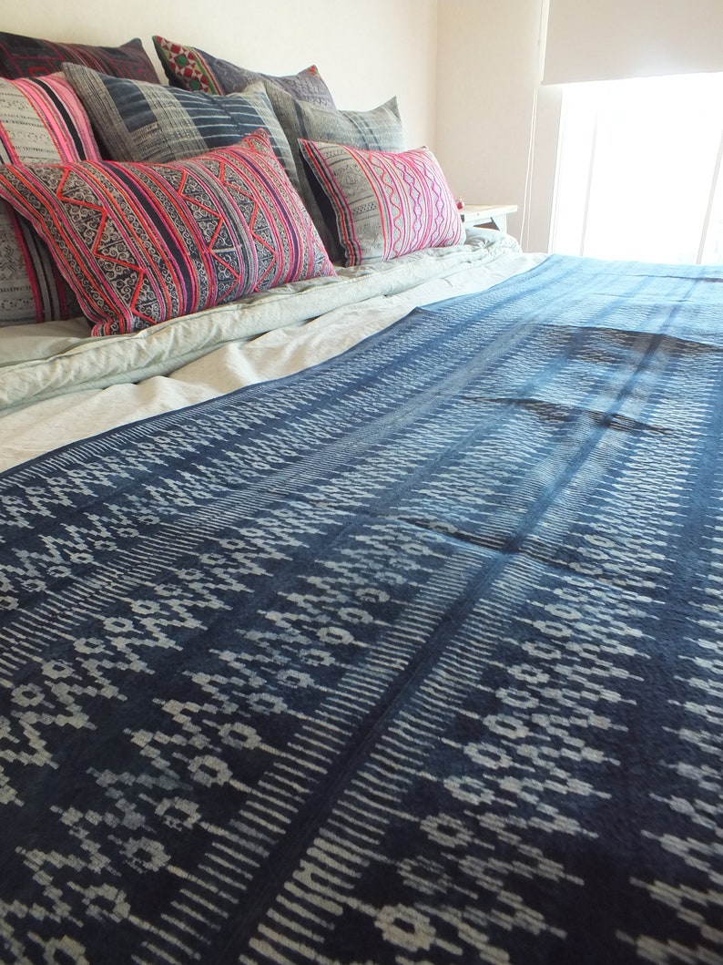 Blankets and Throws Blue Batik Hmong Vintage Style Handprinted Fabric ...