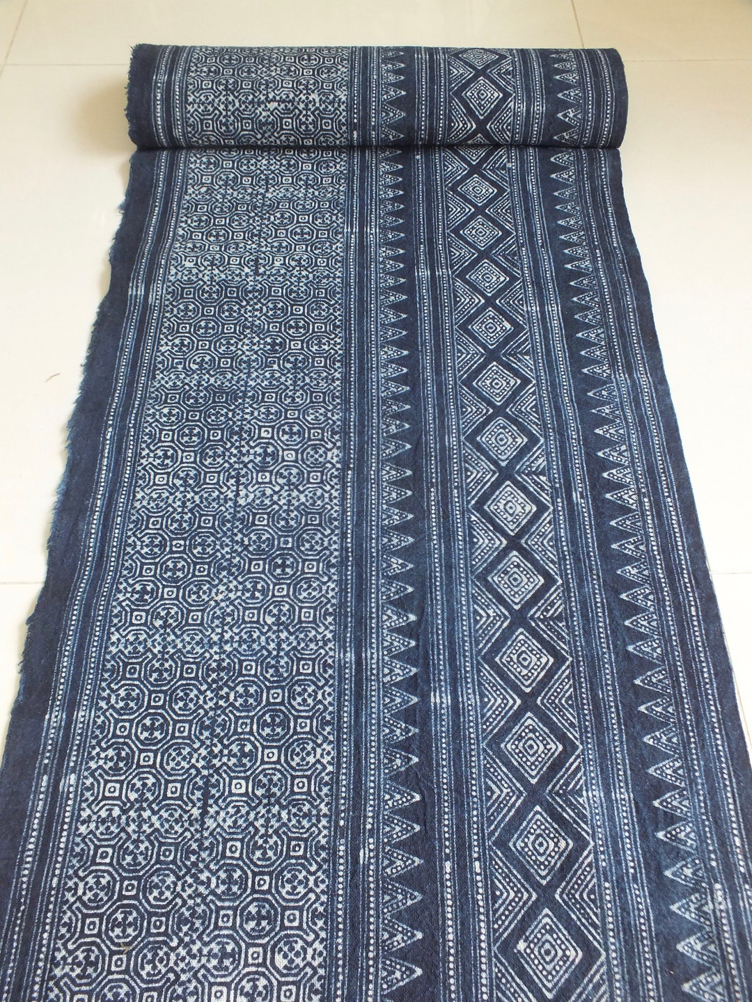 Hmong Blue Fabric Batik Textiles Handprinted Cotton-indigo Tribal ...