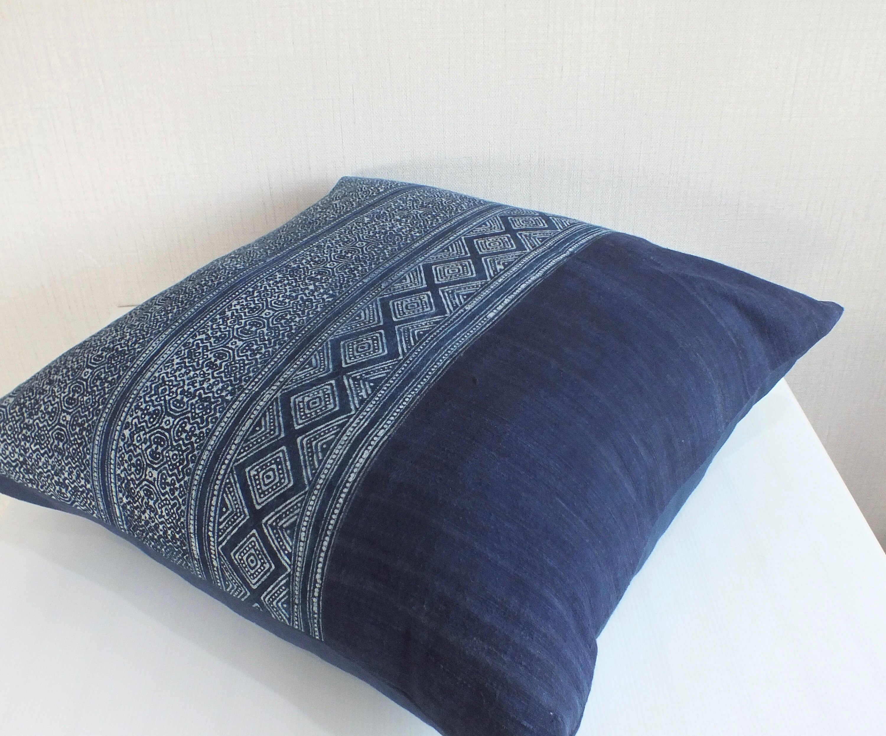 Hmong Cushion case Accent Pillow Tribal fabric Batik Indigo | Etsy