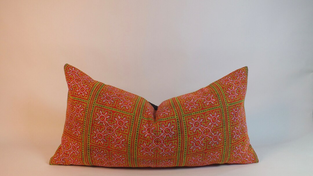 Hmong Cross Stitch Fabric Yellow White Sofa Chair Throw Bolster Pillow ...