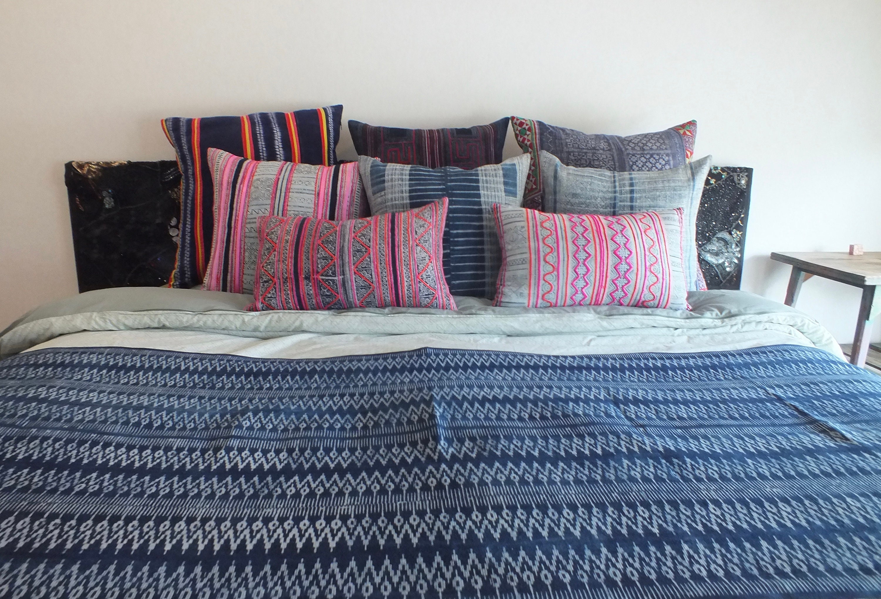 Blankets and Throws Blue Batik Hmong Vintage Style Handprinted | Etsy