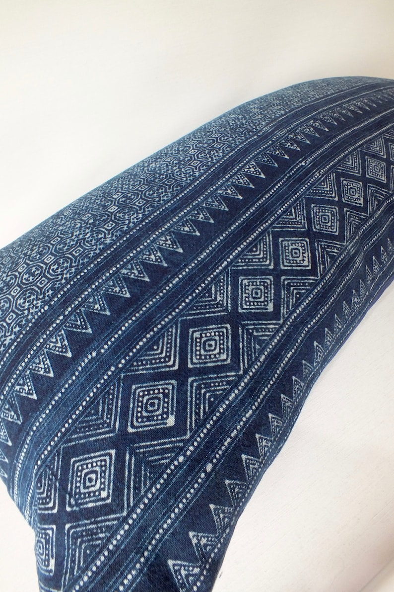 Blue Pillow Batik Textile Decorative Sofa Cushion Lumbar Couch - Etsy