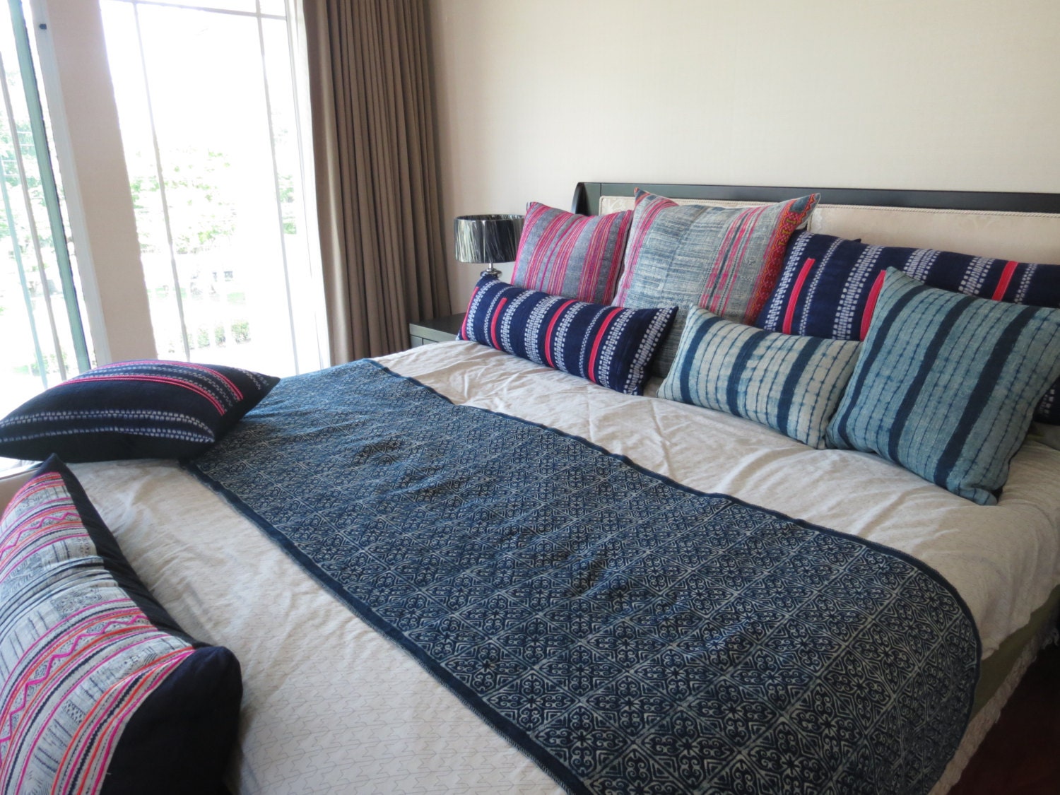 Blankets bed throws blue Batik Hmong Vintage Style Handprinted | Etsy