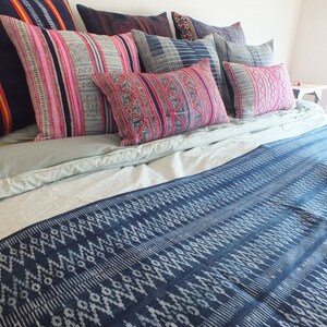 Blankets and Throws Blue Batik Hmong Vintage Style Handprinted Fabric ...
