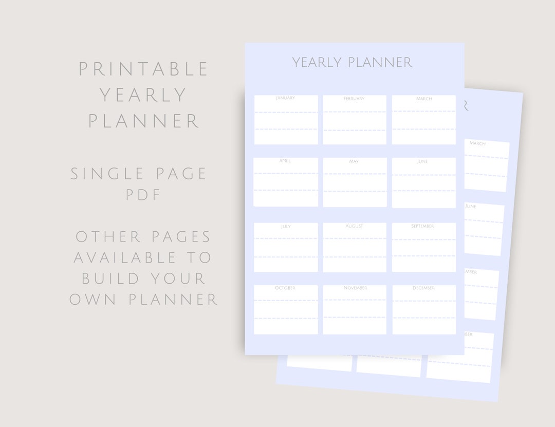 Printable Yearly Planner One Page Simple Planner Build Your Own Planner ...