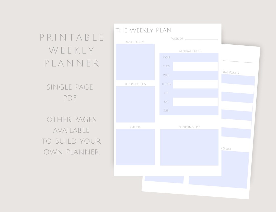 Printable Weekly Planner One Page Simple Planner Build Your Own Planner ...