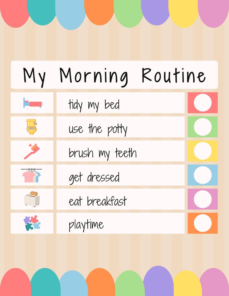 Custom Toddler Morning Routine Chart Printable, Kids Visual Schedule ...