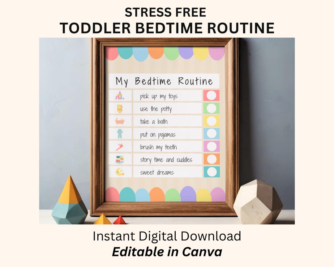 Custom Toddler Bedtime Routine Chart Printable, Kids Visual Schedule ...