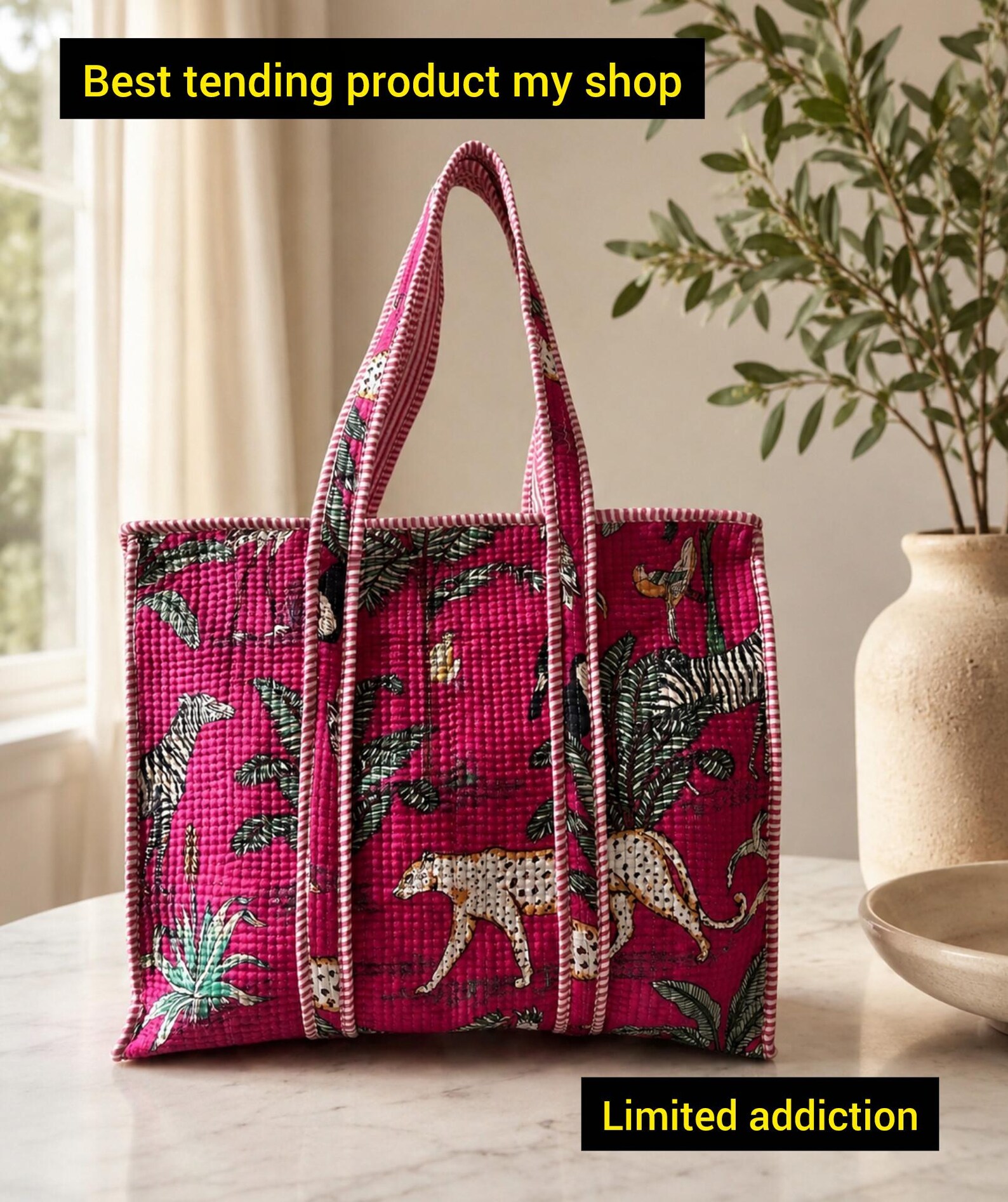 Tote Bag Pink Color Tiger Style Paint - Etsy