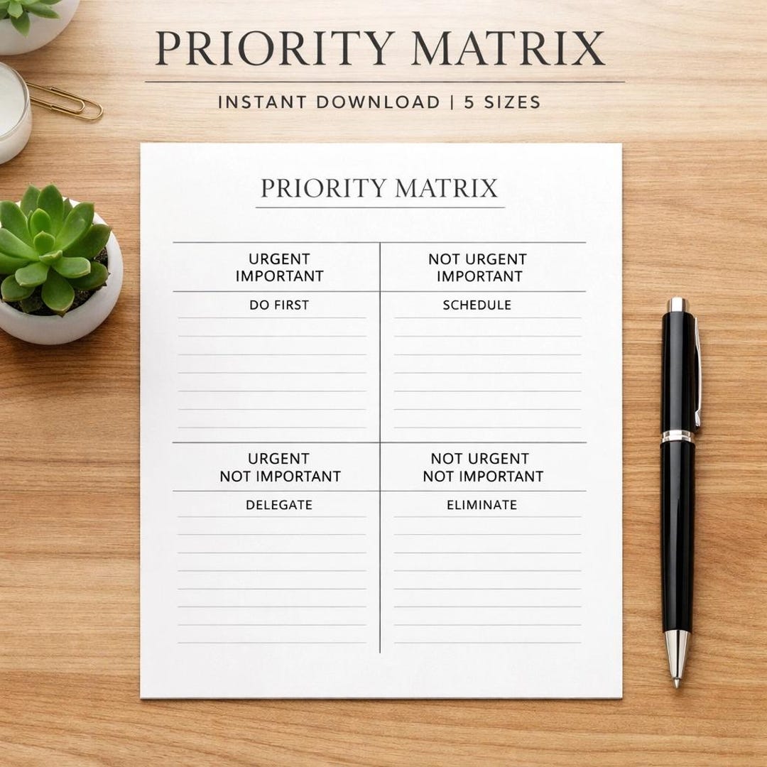 Eisenhower Matrix Printable, Priority Decision Task Organizer Printable ...