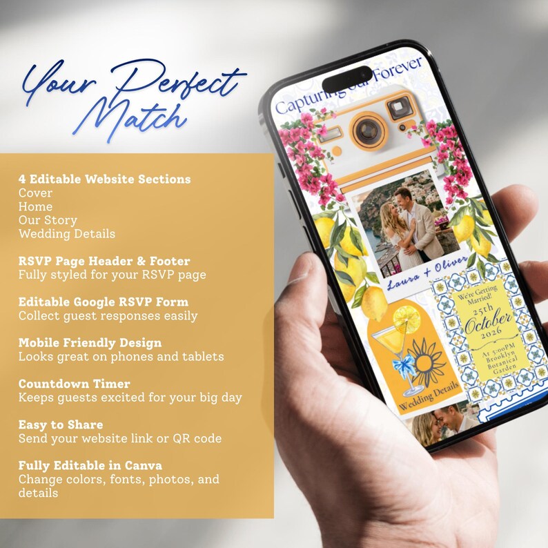 Amalfi Coast Wedding Website Template Canva, Lemon Mediterranean ...