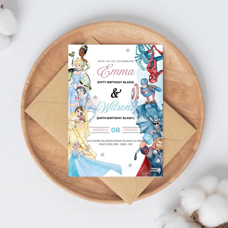 Custom Joint Birthday Invitation | Sibling Birthday Invite | Double ...