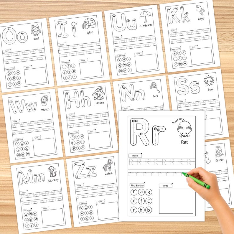 Alphabet Tracing Worksheets A-Z, Handwriting Practice, Find the Letter ...