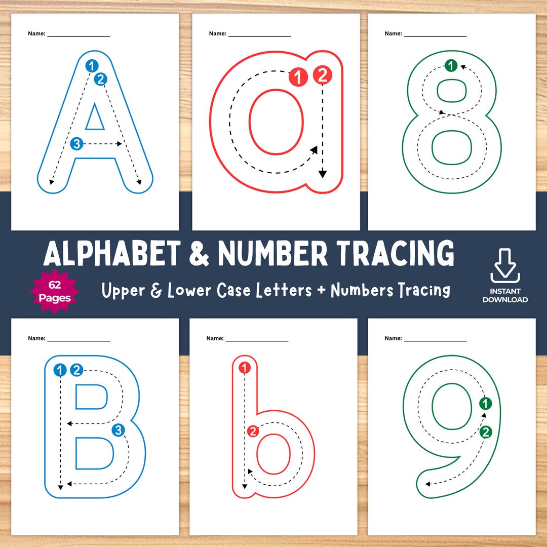 Practice and Trace Uppercase, Lowercase Letters, and Numbers 0-9 ...