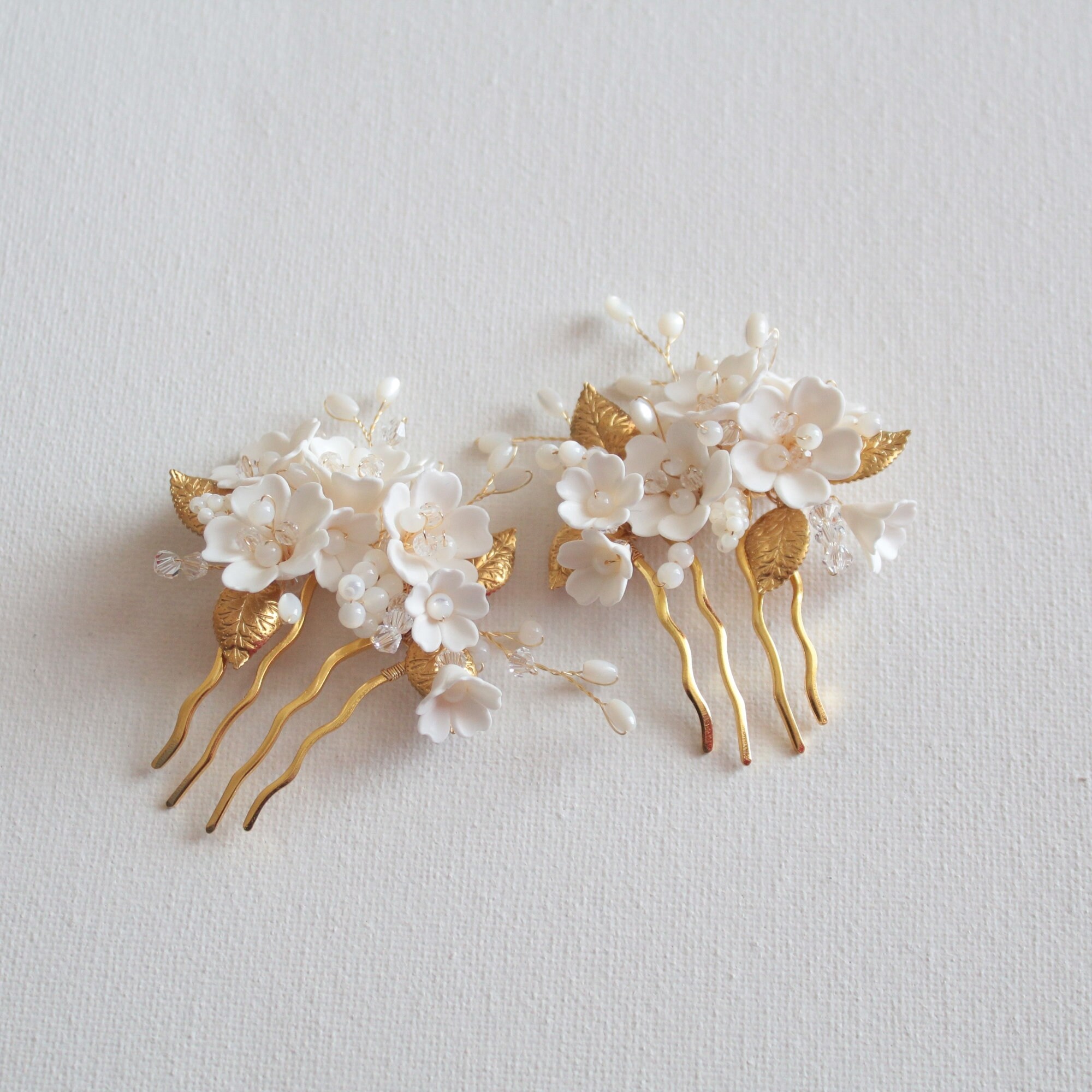 Set of 2 Bridal Hair Combs, Wedding Hair Combs, Floral Hair Comb, Pearl ...