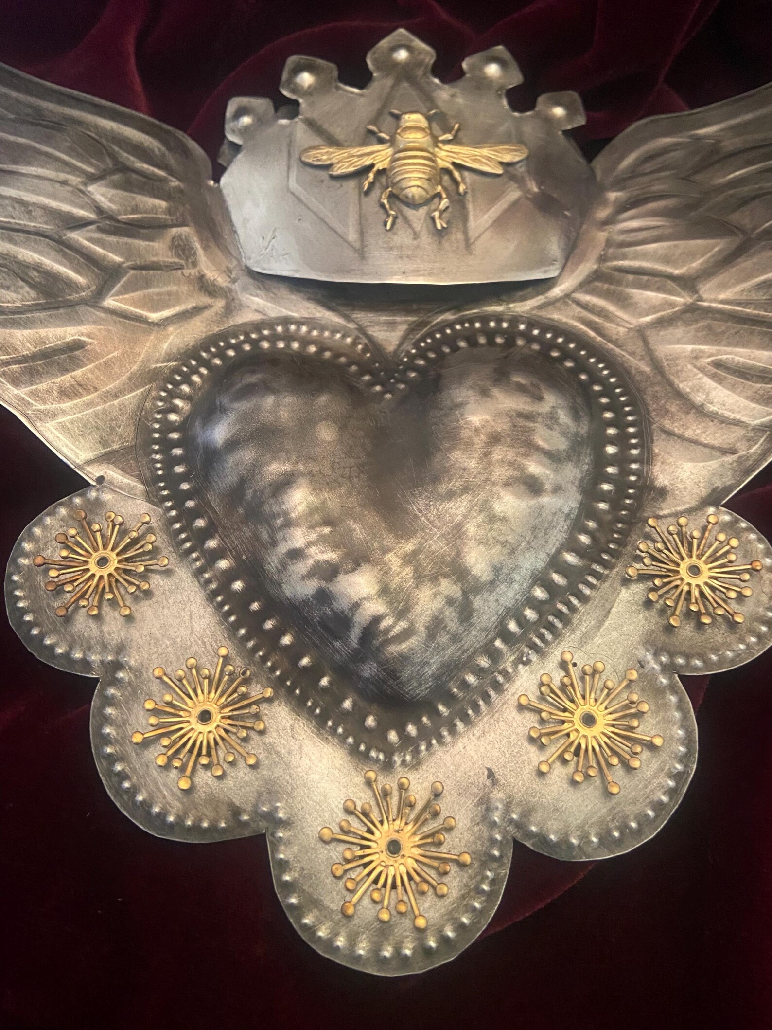 Bee Crown, a Winged Sacred Heart With 3D Crown. Brass Features Added ...