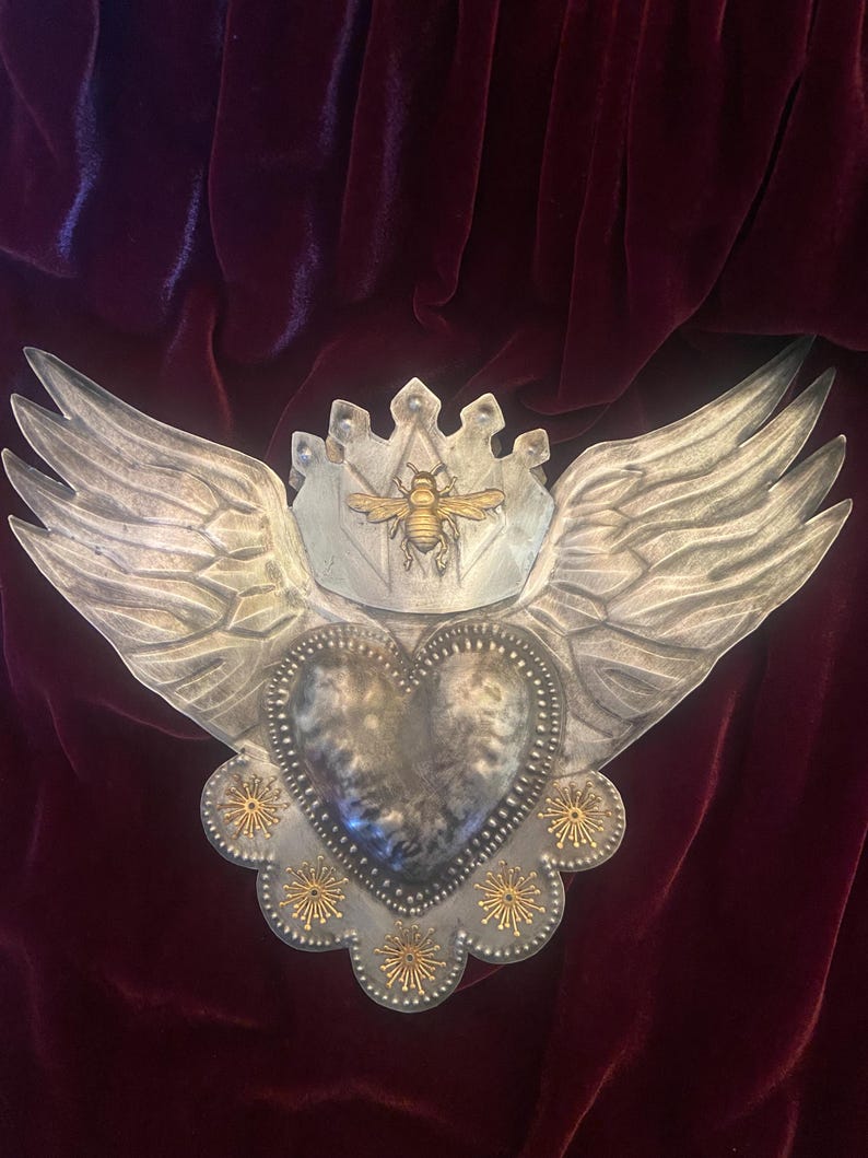 Bee Crown, a Winged Sacred Heart With 3D Crown. Brass Features Added ...