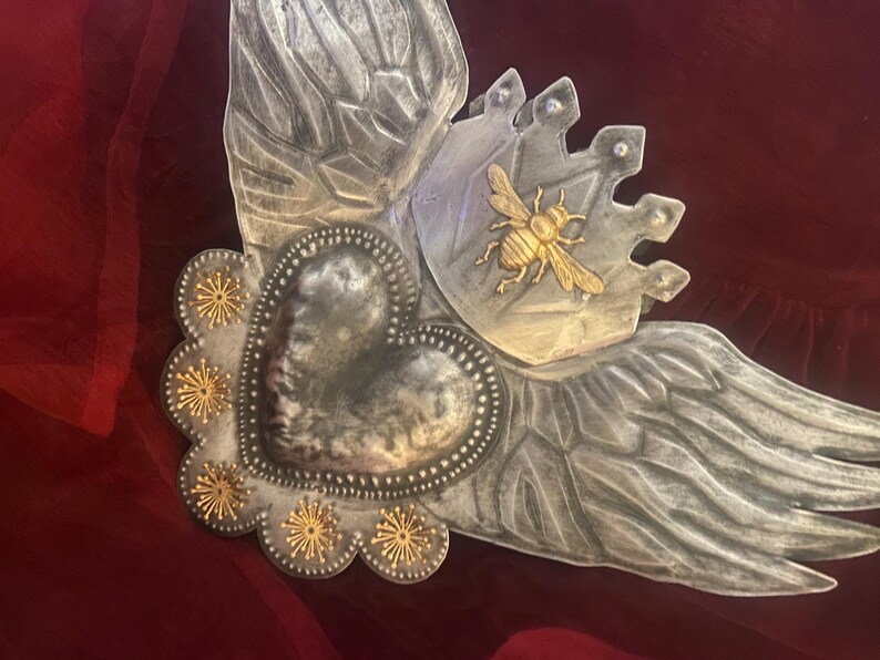 Bee Crown, a Winged Sacred Heart With 3D Crown. Brass Features Added ...