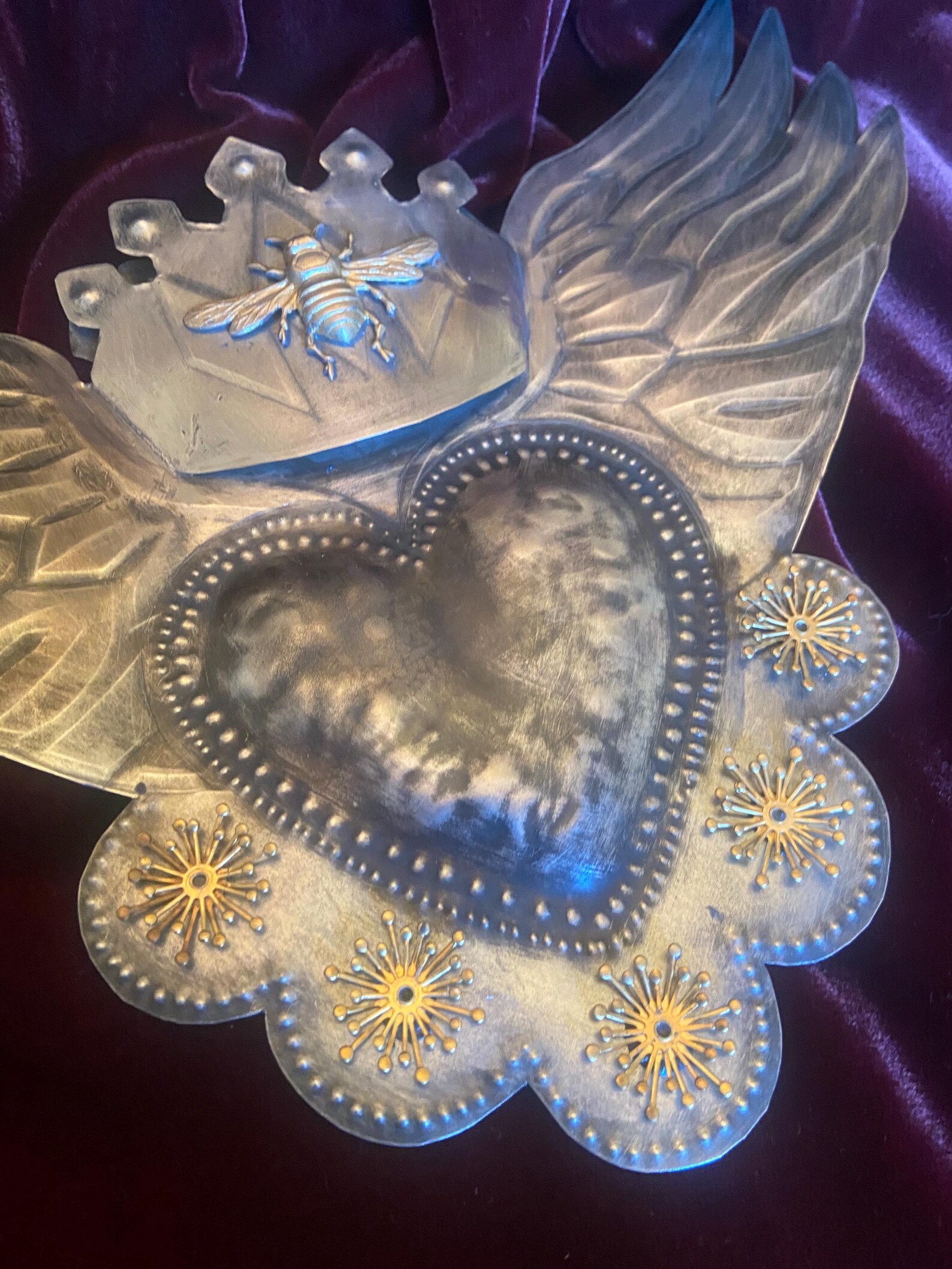 Bee Crown, a Winged Sacred Heart With 3D Crown. Brass Features Added ...