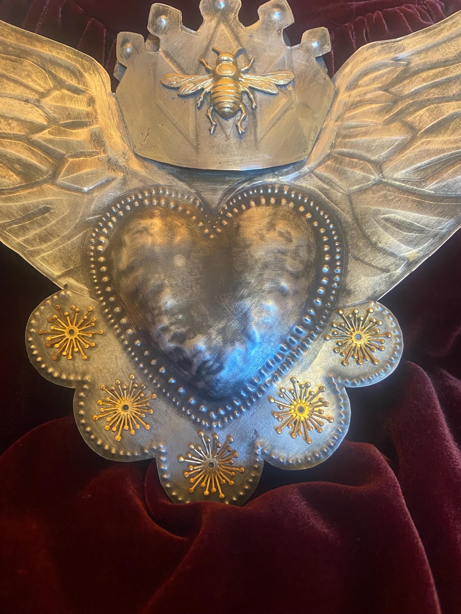 Bee Crown, a Winged Sacred Heart With 3D Crown. Brass Features Added ...