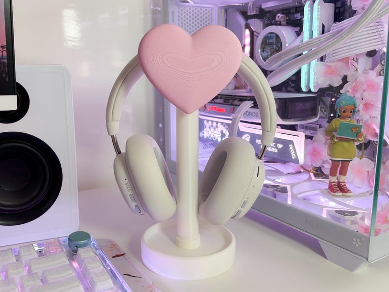 Heart Headphone Stand, Customize Your PLA 3D Printed Desk Decor, Gamer ...