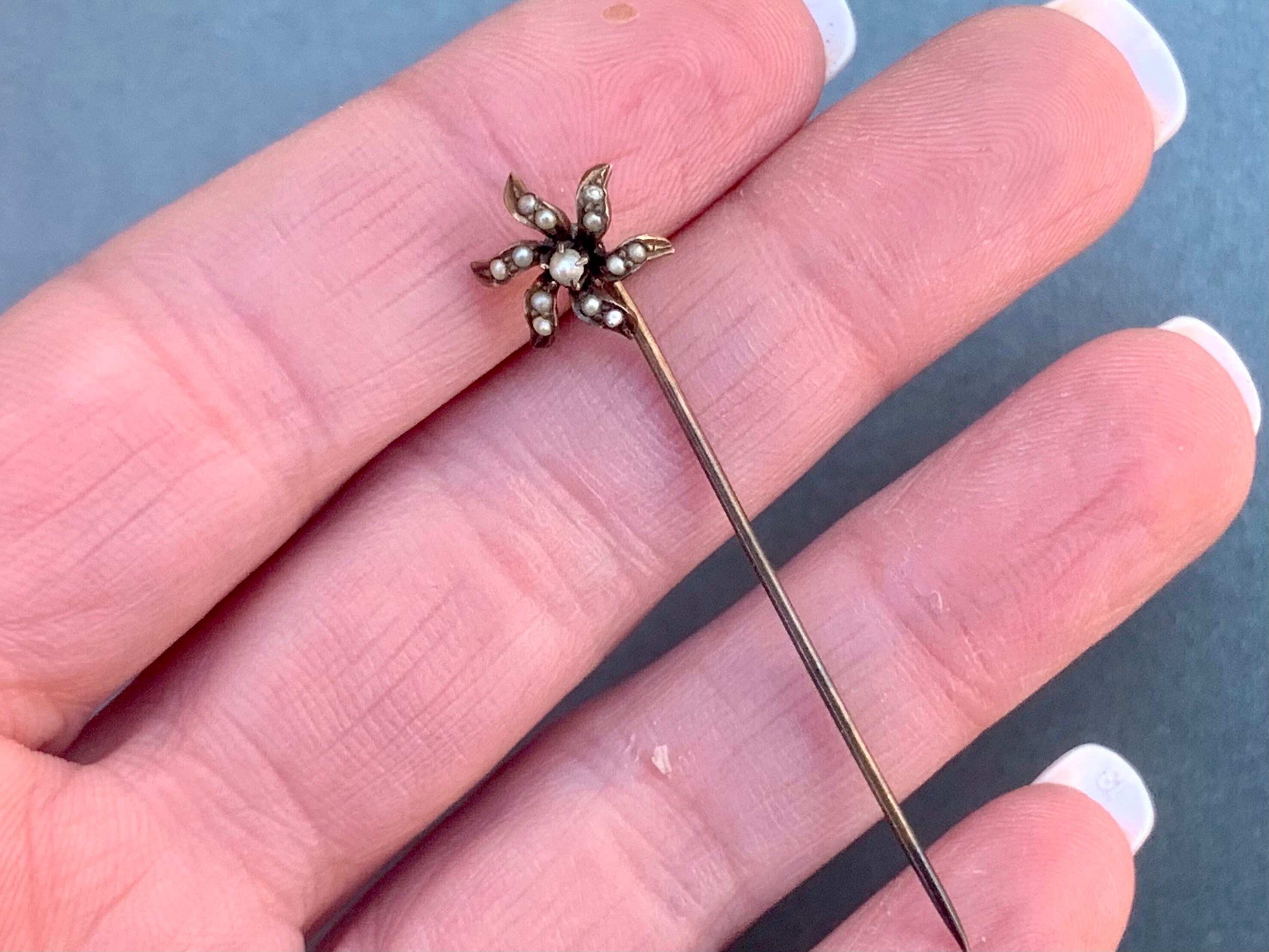 Antique Victorian Stick Pin 9K Gold 10K Gold Flower Seed Pearl - Etsy