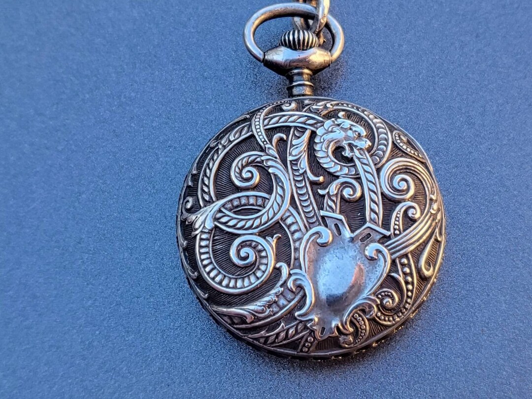 Antique Victorian Sterling Locket Dragon Pendant Necklace Shaker ...