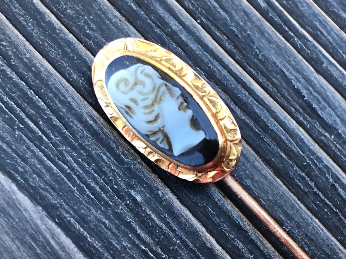 Antique Victorian Stick Pin 10K Gold Cameo Hardstone Black | Etsy