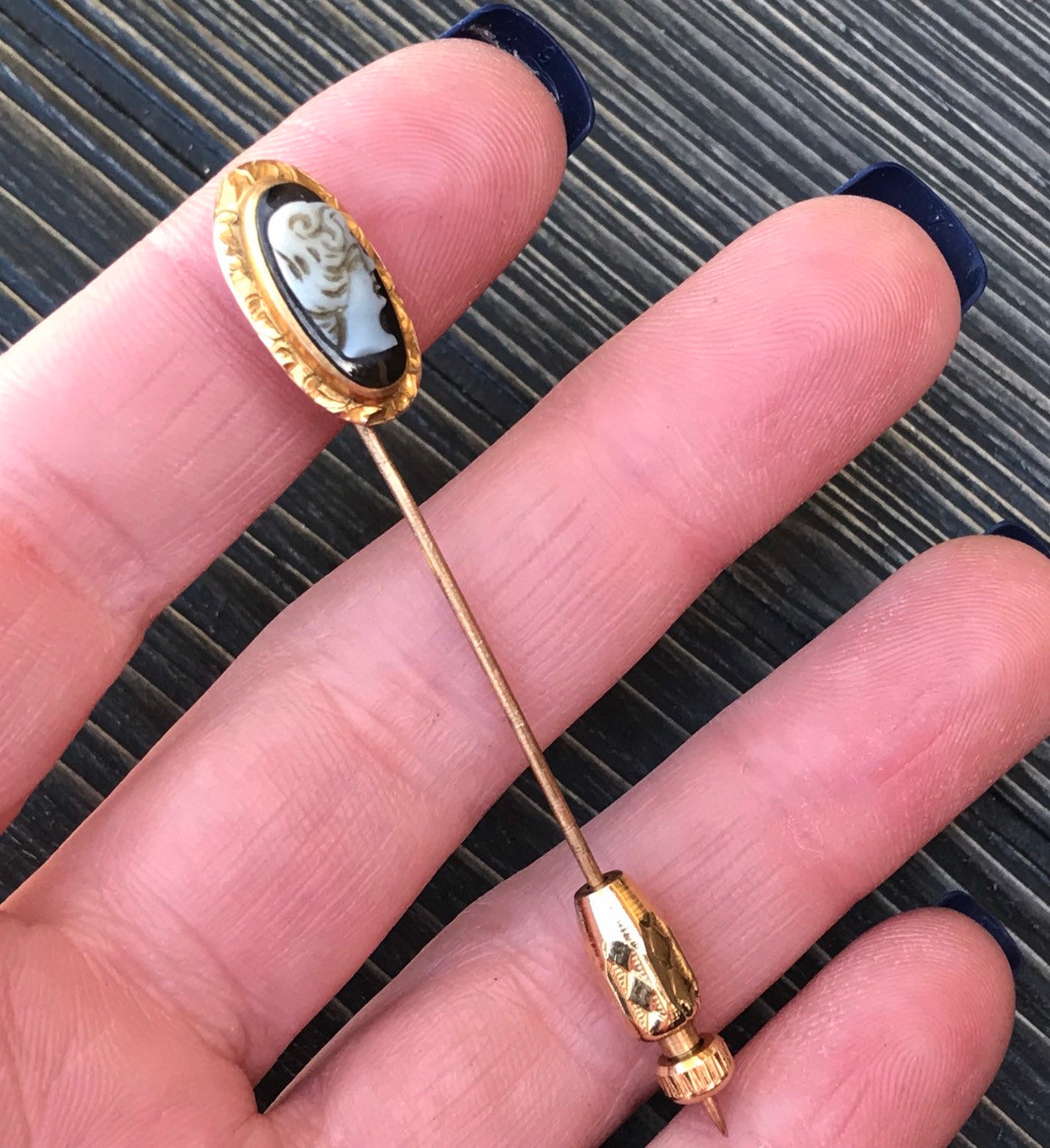 Antique Victorian Stick Pin 10K Gold Cameo Hardstone Black - Etsy
