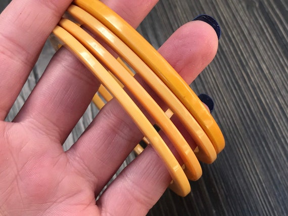 Vintage Bakelite Bangle Spacers Stack of Yellow Brace… - Gem