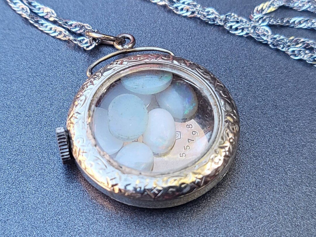 Antique Victorian 14k White Gold Locket Watch Shaker With Opal ...