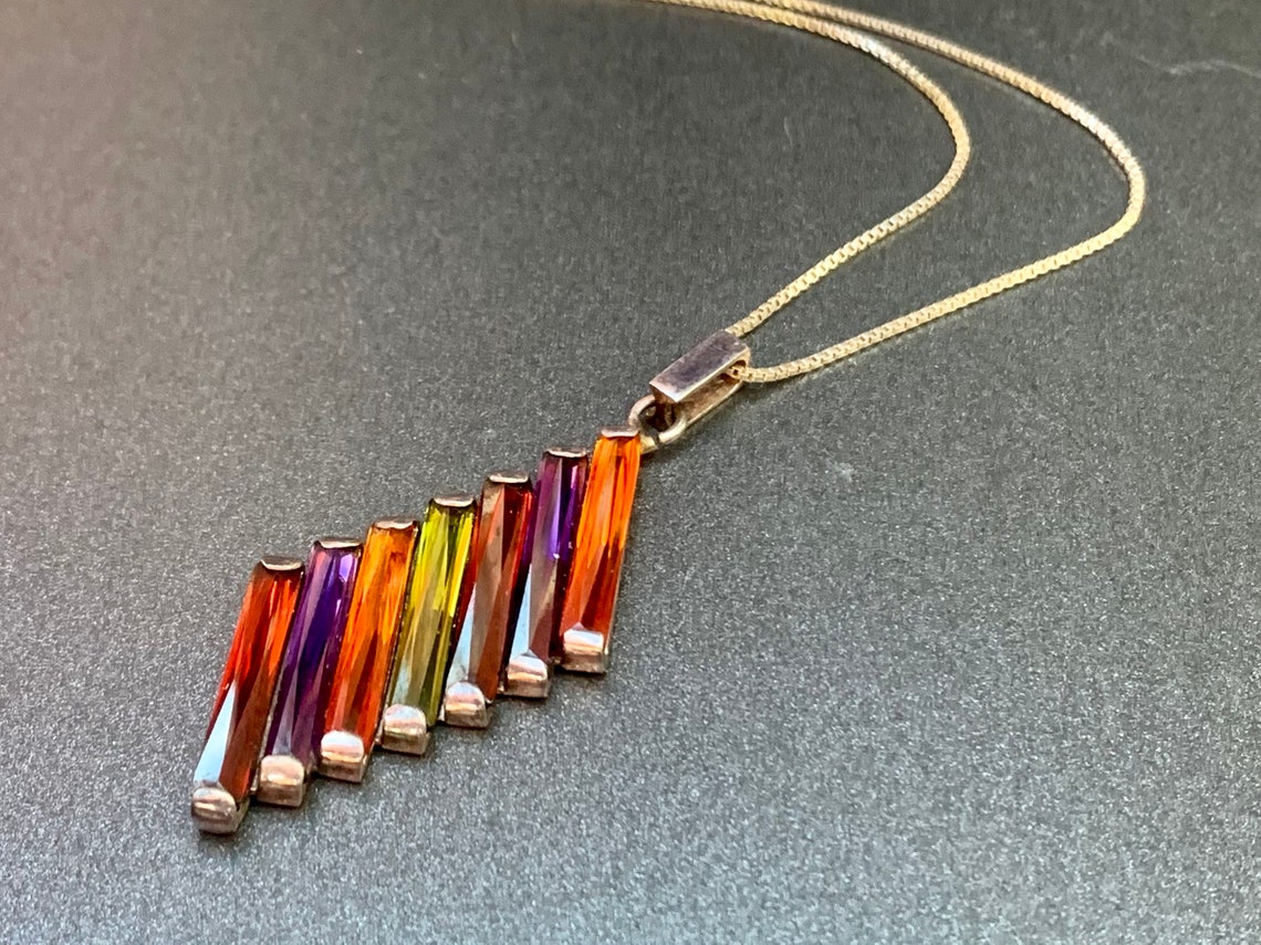 Vintage Sterling Rainbow Pendant Necklace Glass Artisan Silver | Etsy