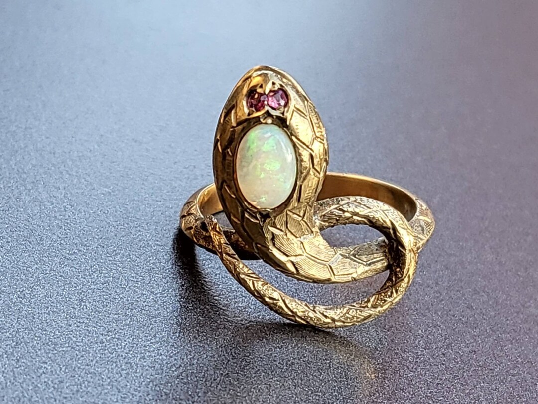 Antique Victorian Snake Ring 14k Gold Opal and Pink Sapphire Coiled ...
