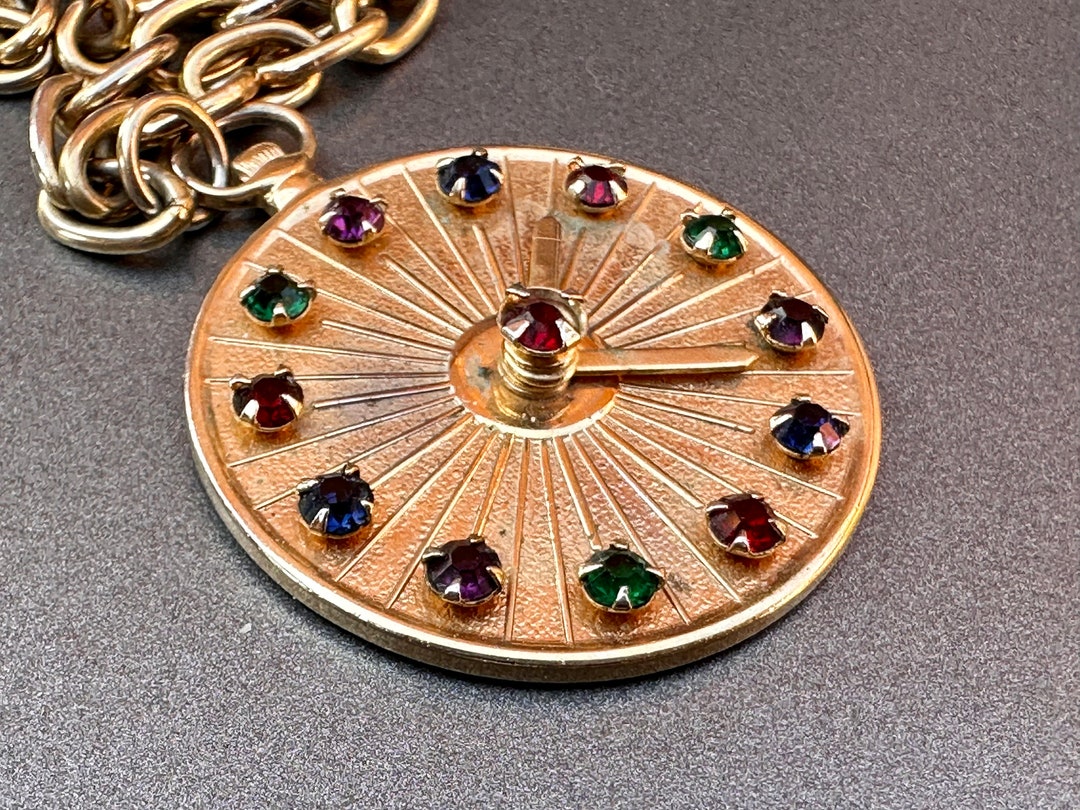 Vintage Emmons Clock Face Pendant Necklace Rhinestones Moveable ...