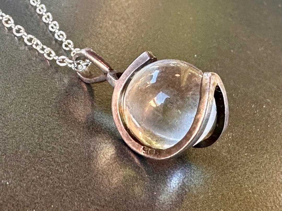 Vintage Sterling Rock Crystal Pendant Necklace Pool of Light Orb Quartz ...