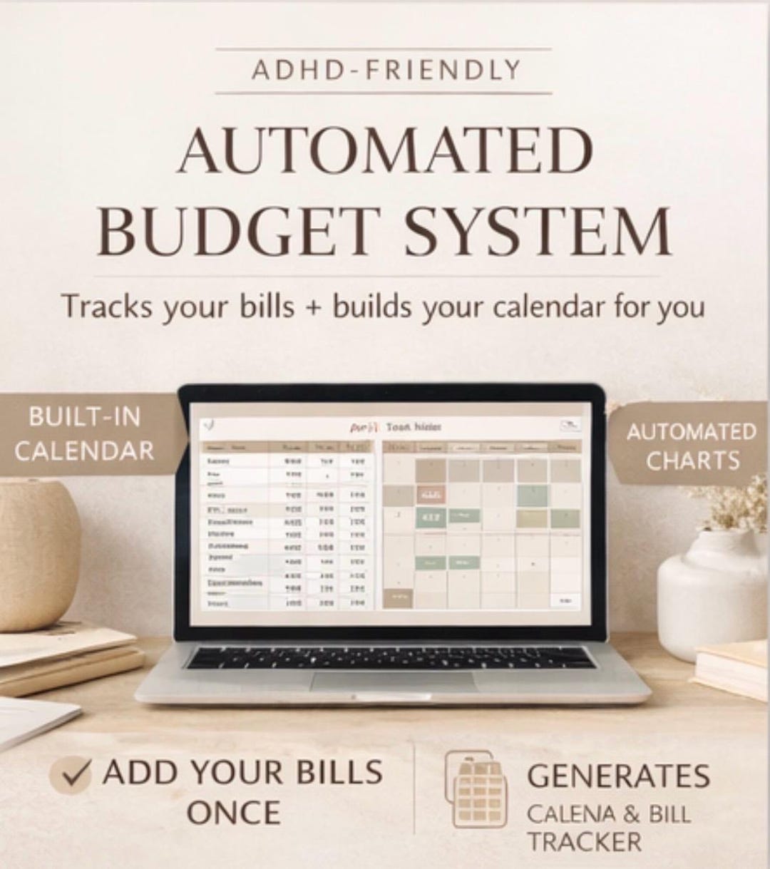 ADHD Budget & Bill Tracker Spreadsheet | Automated Money/calendar ...