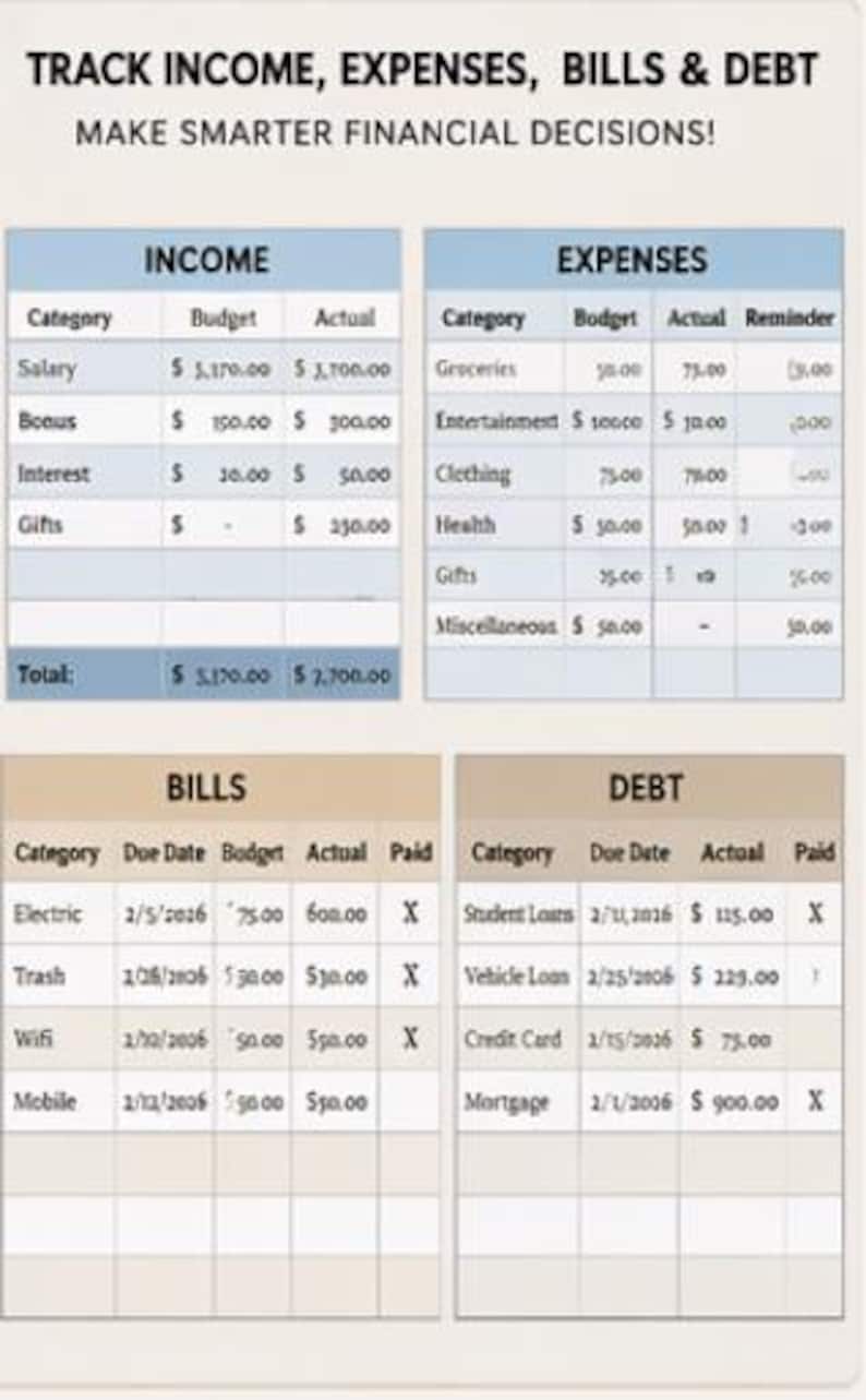 ADHD Budget Planner Spreadsheet, Automated Bill Tracker, Monthly ...