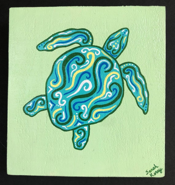Sea Turtle Designed Shellturtle Acrylic on Recycled Wood Fancy - Etsy