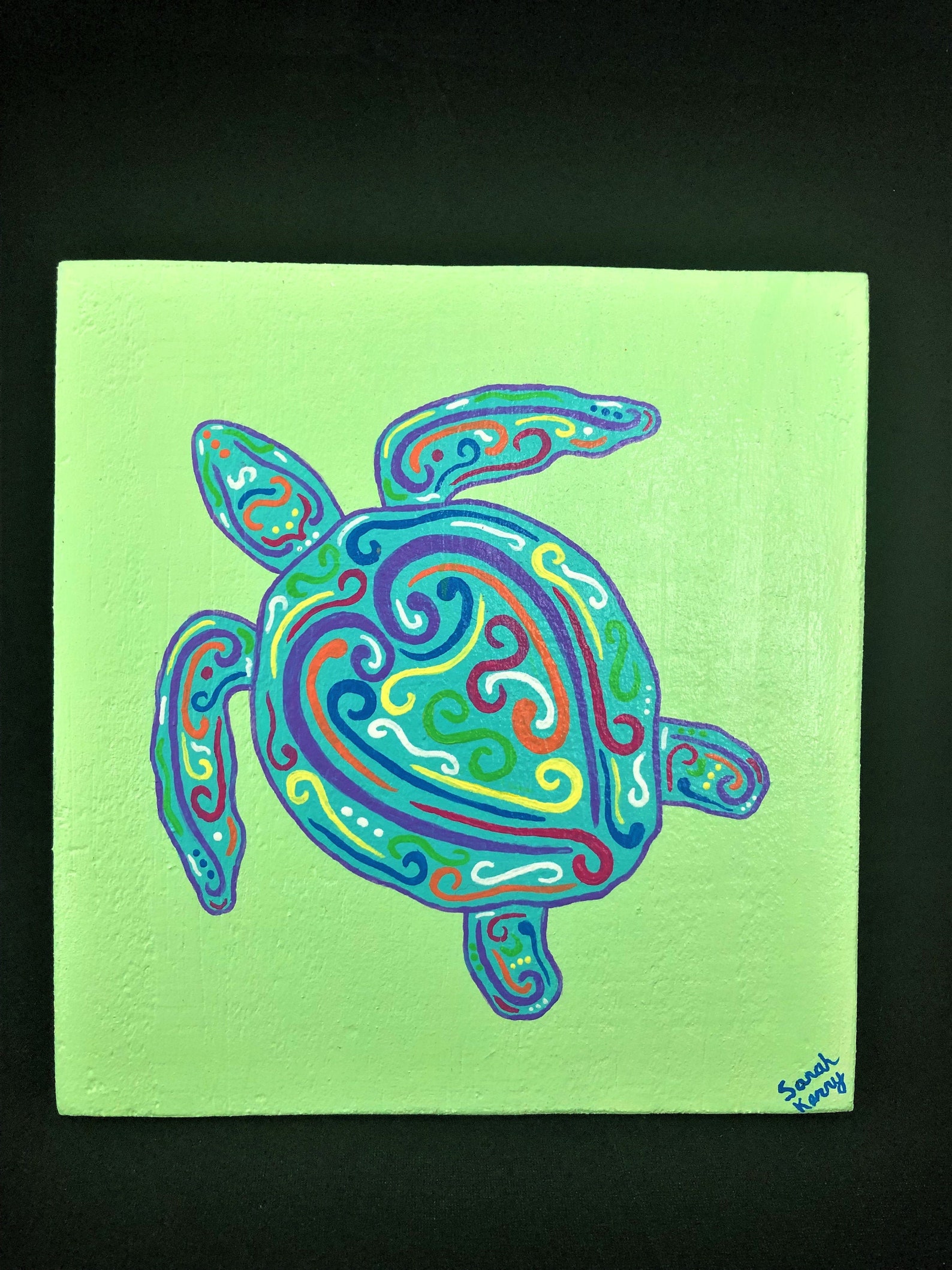 Sea Turtle Recycled Wood Multi-color Sea Turtle Hand Painted in Acrylic ...
