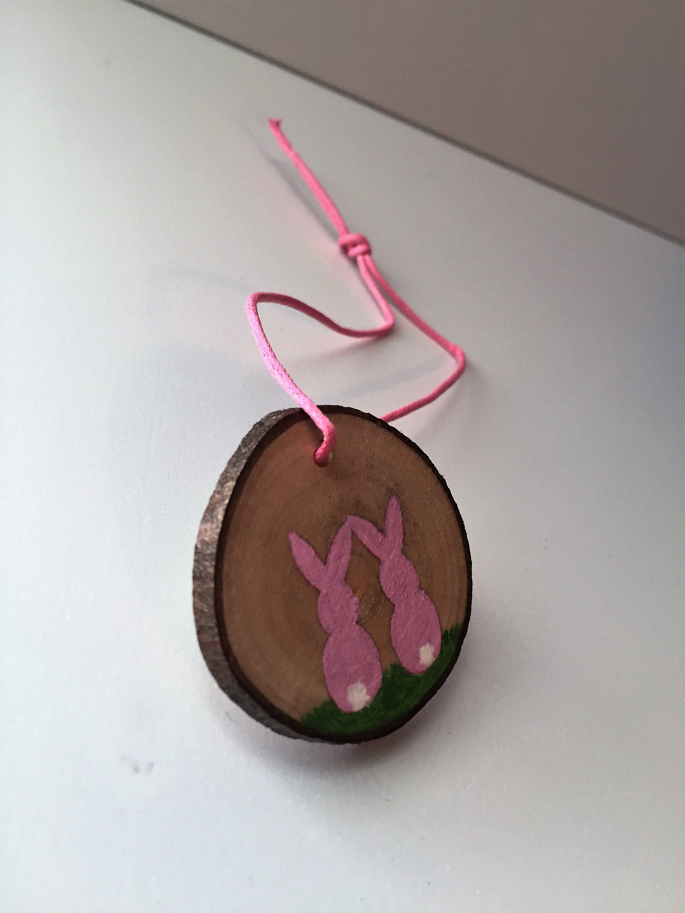 Pink Bunnies Ornament Charm Recycled Wood Rabbit Ornament Bunny ...