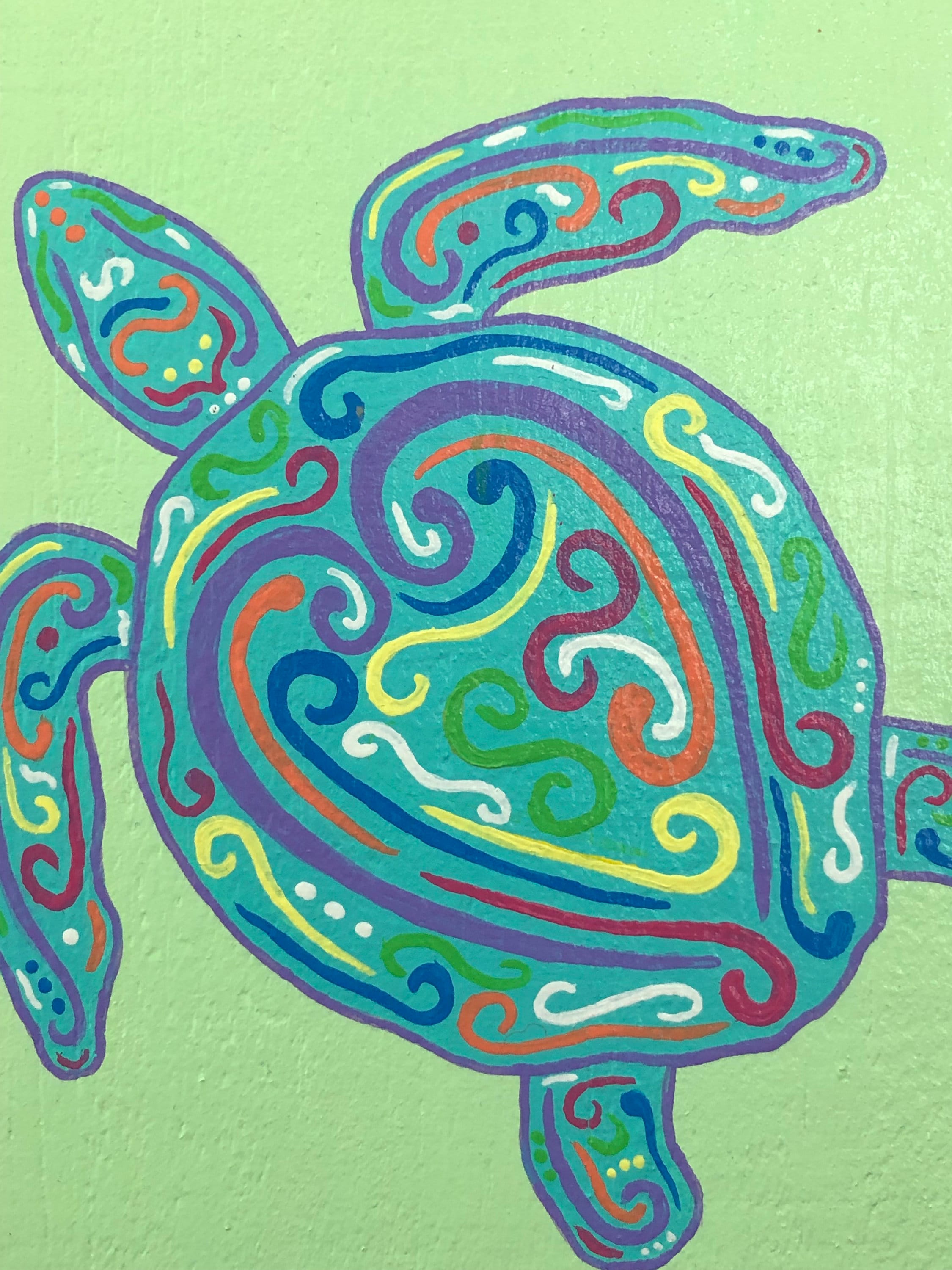 Sea Turtle Recycled Wood Multi-color Sea Turtle Hand Painted in Acrylic ...