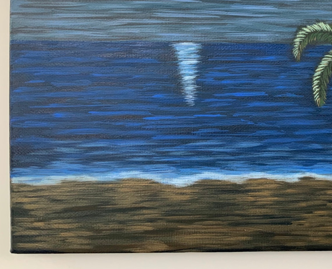 Beach at Night Painting Beach Palm Tree Moon on Water Night - Etsy